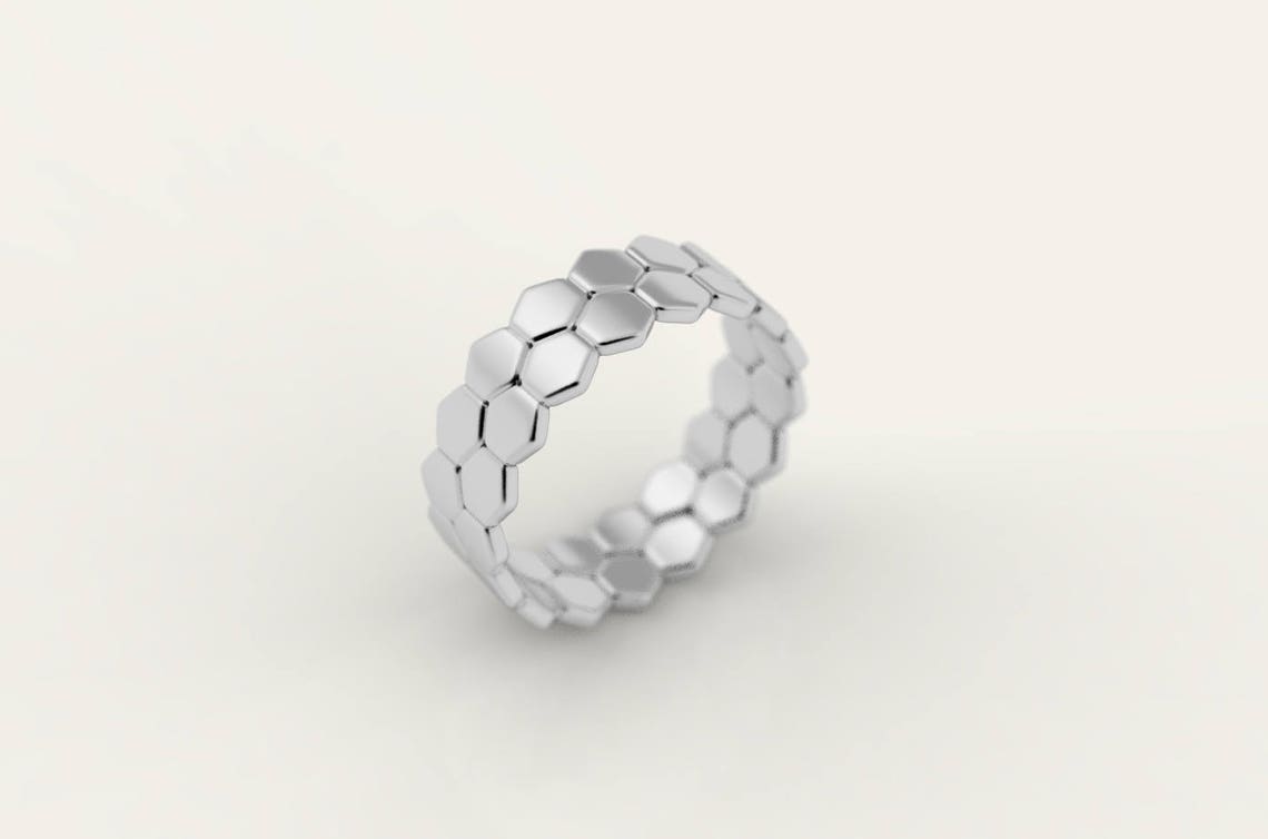 Hexagon Wedding Ring Set His and Hers Wedding Rings Unique | Etsy