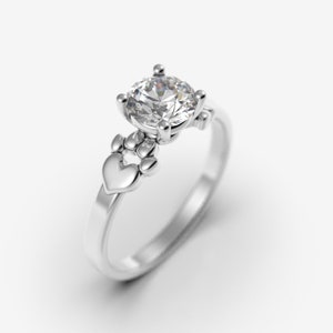 Paw Engagement Ring Set, Vegan Engagement Ring, Cat Ring, Dog Ring ...