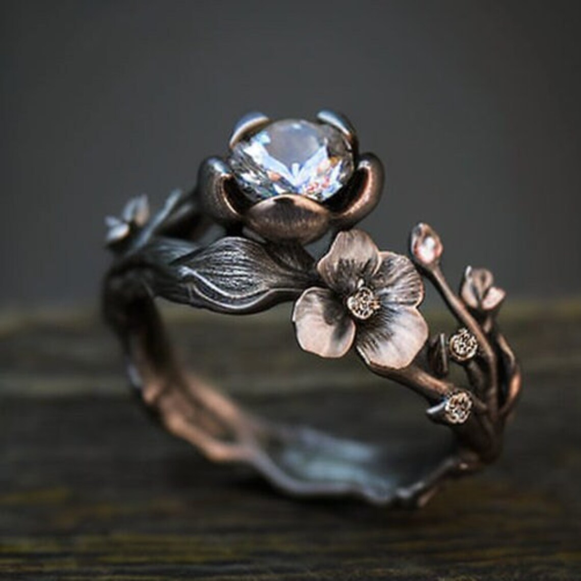 Leaves Engagement Ring Cherry Blossom Engagement - Etsy
