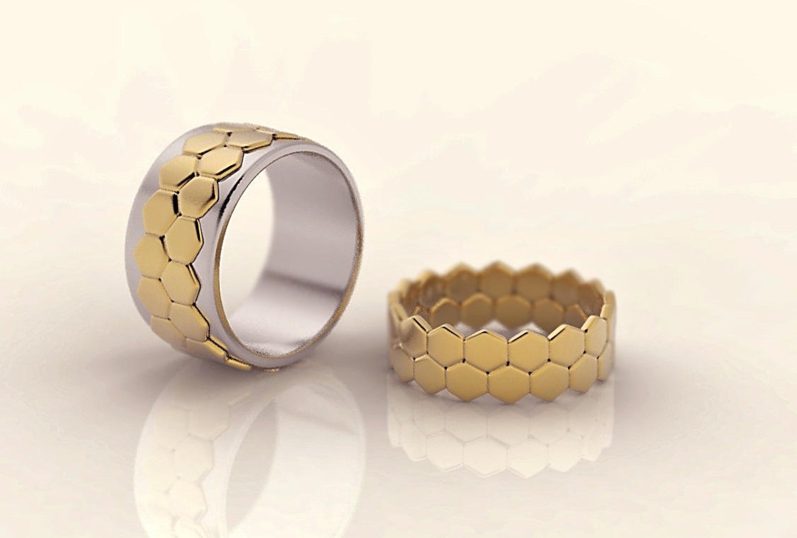 Hexagon Wedding Ring Set His and Hers Wedding Rings Unique | Etsy