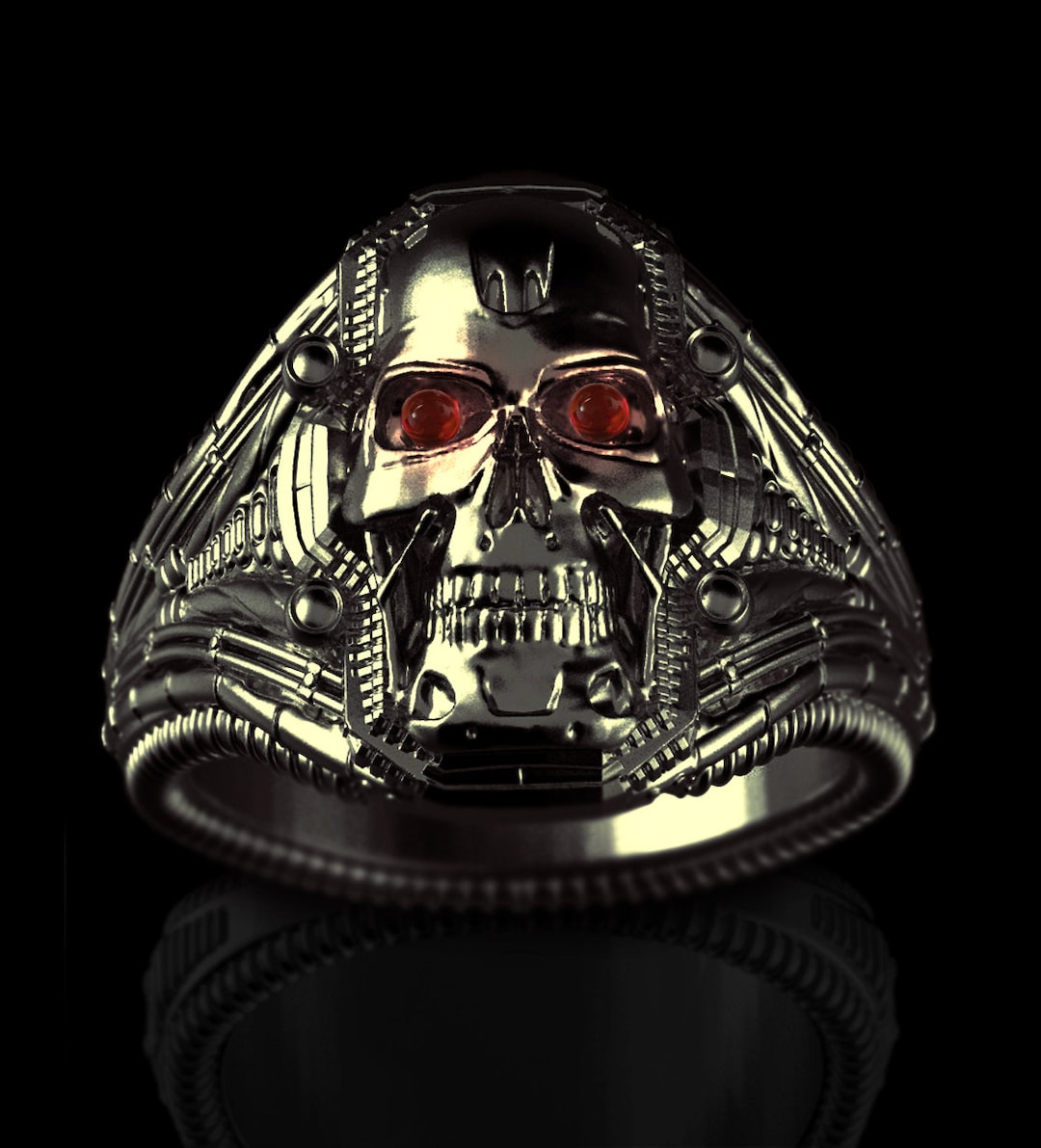 Silver Skull Ring, Cyberpunk Ring, Heavy Metal Ring, Signet Skull Ring ...