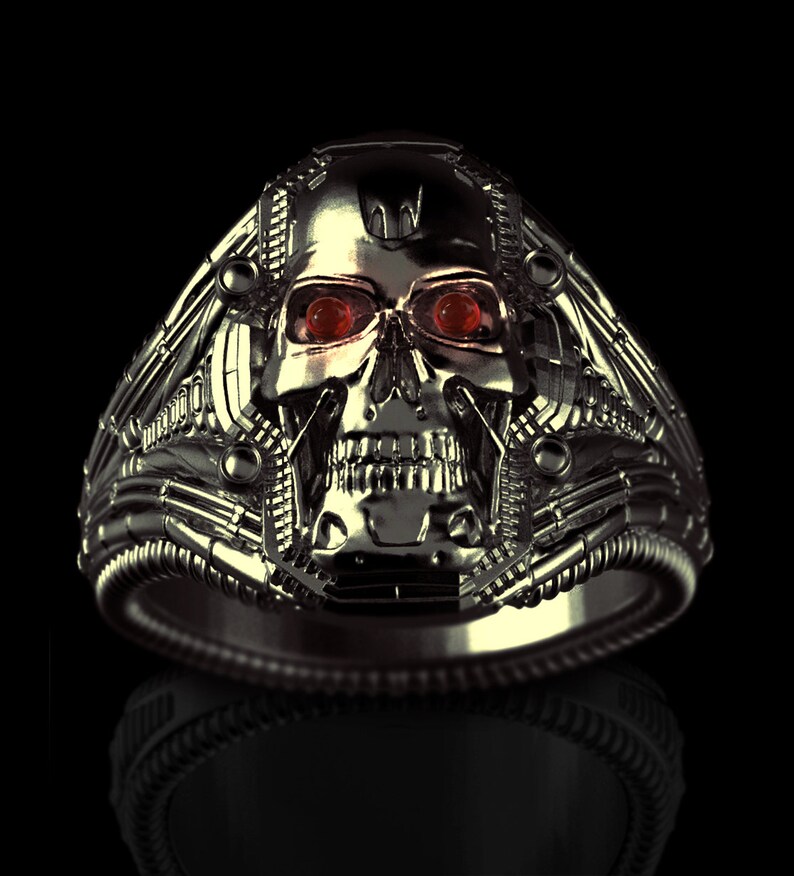 Silver Skull Ring, Cyberpunk Ring, Heavy Metal Ring, Signet Skull Ring ...