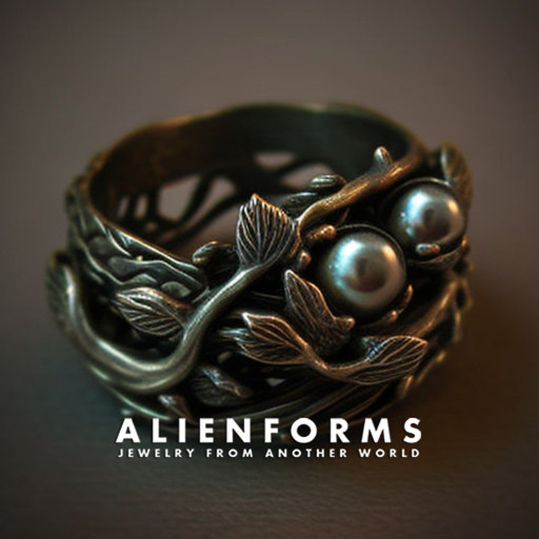 Leaves Ring, Nature Inspired Ring, Pearl Ring, Rustic, Twigs Ring, Tree ...