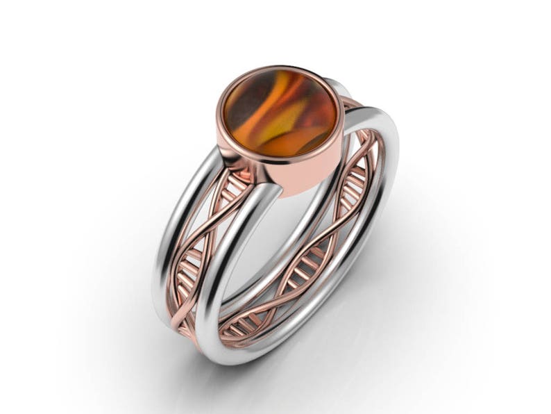DNA Engagement Ring, Amber Stone Engagement Ring, Geek Engagement Ring ...