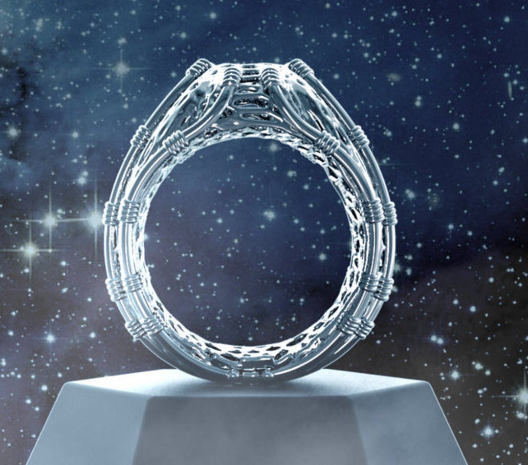 Alien Ring, Aliens Ring, Futuristic Wedding Band, Gothic Silver Ring ...