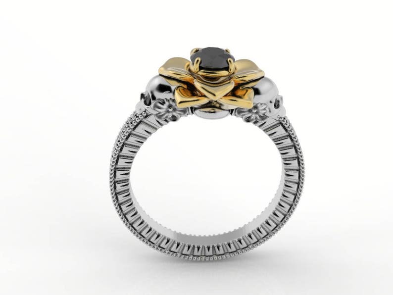 Skull Engagement Ring, Skull Flower Engagement Ring, Gothic Engagement ...