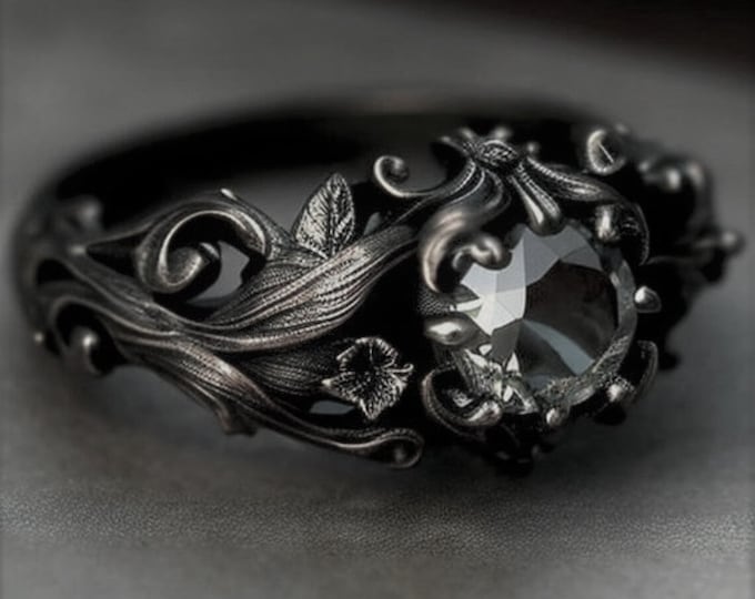Black Gold Engagement Ring, Non Traditional, Gothic Engagement Ring ...