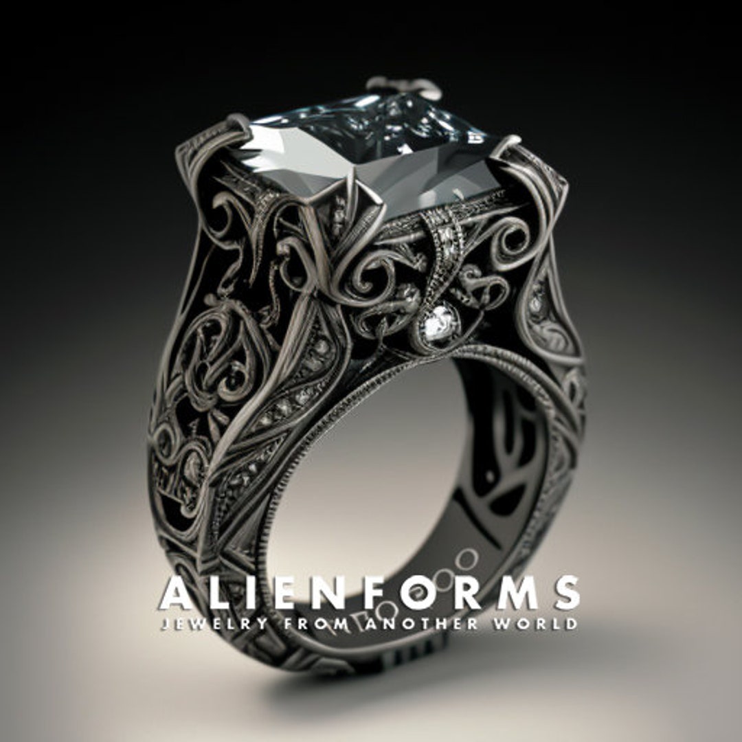 Gothic Engagement Ring, Salt and Pepper, Scrolls, Dark Fantasy, Vampire ...