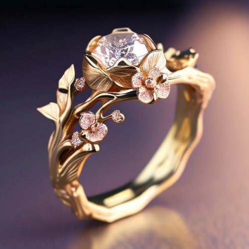 Flower Engagement Ring Cherry Blossom Engagement Ring - Etsy
