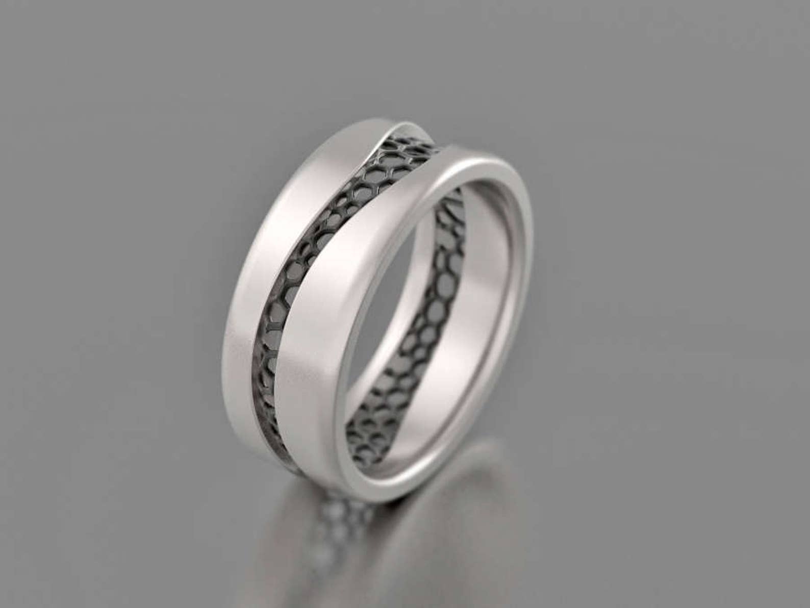 Unique Wedding Band Two Color Gold Ring Wave Ring Geek - Etsy