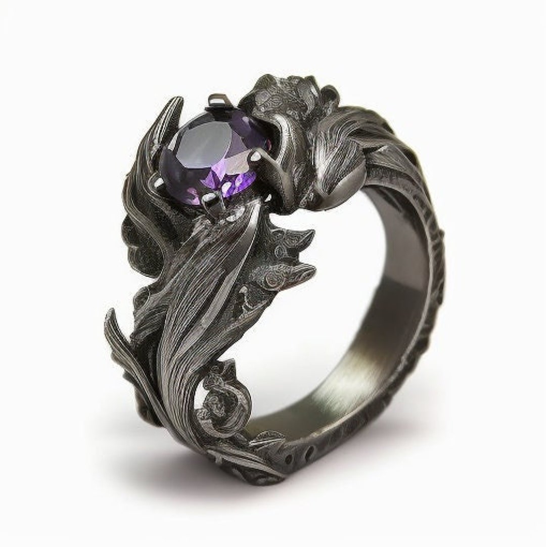 Amethyst Engagement Ring, Non Traditional, Gothic Engagement Ring ...