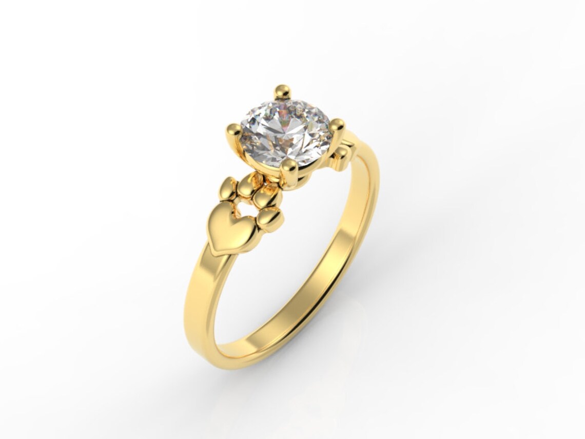 Paw Engagement Ring Set Vegan Engagement Ring Cat Ring Dog | Etsy