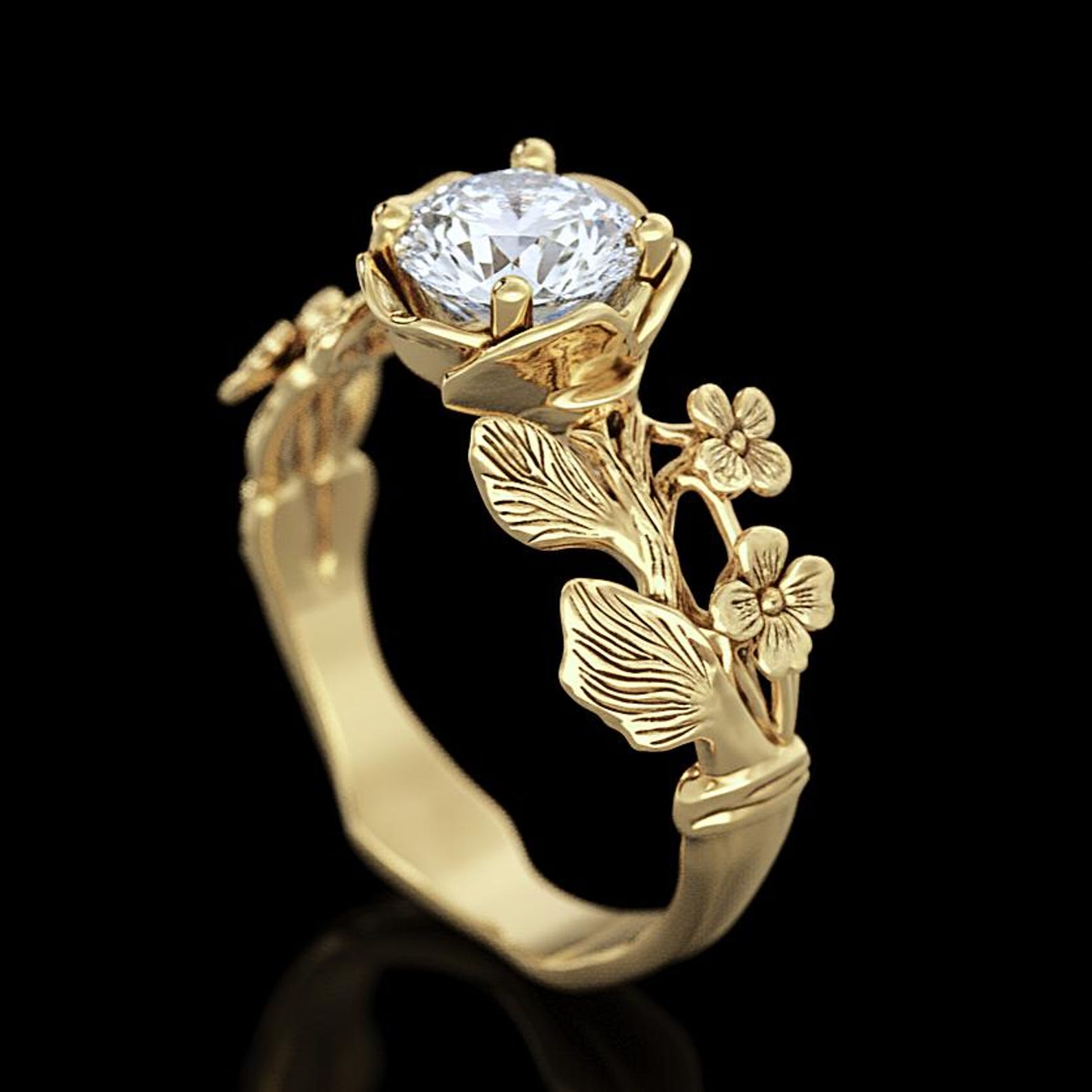 Flower Engagement Ring, Cherry Blossom Engagement Ring, Unique ...