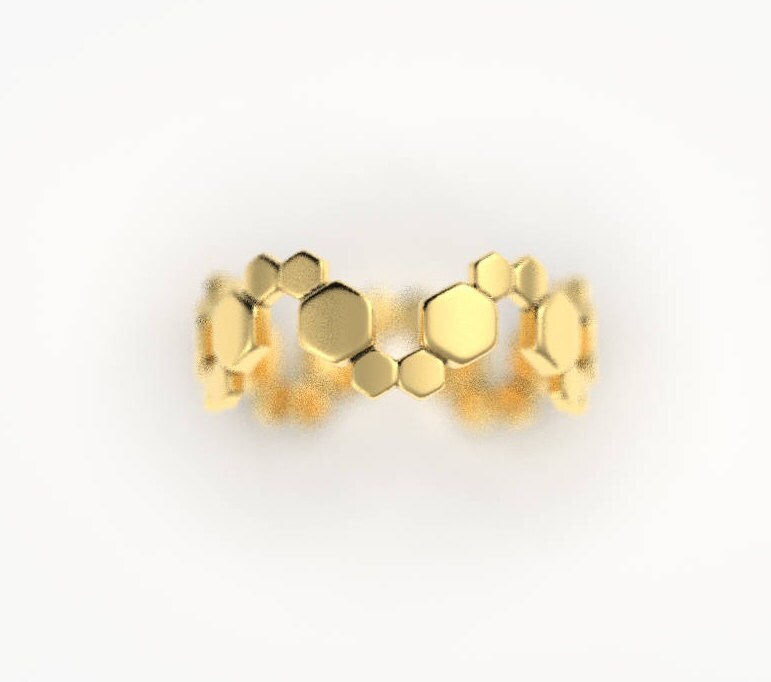 Hexagon Wedding Ring Unique Wedding Ring Unisex Wedding - Etsy Israel