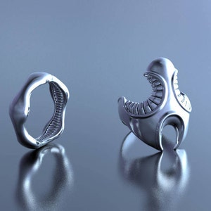 Alien Ring, Sci Fi Ring, Geek Wedding Ring, Futuristic Ring, Men Silver ...