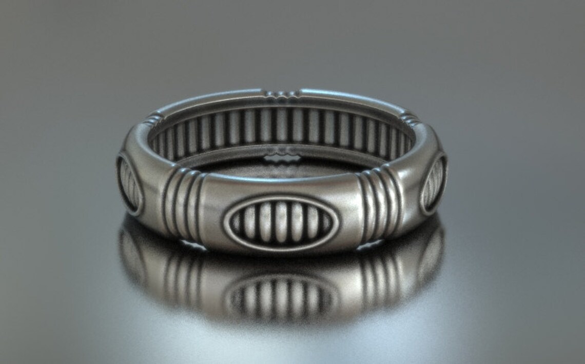 Futuristic wedding band Geek wedding ring Sci fi ring nerd | Etsy