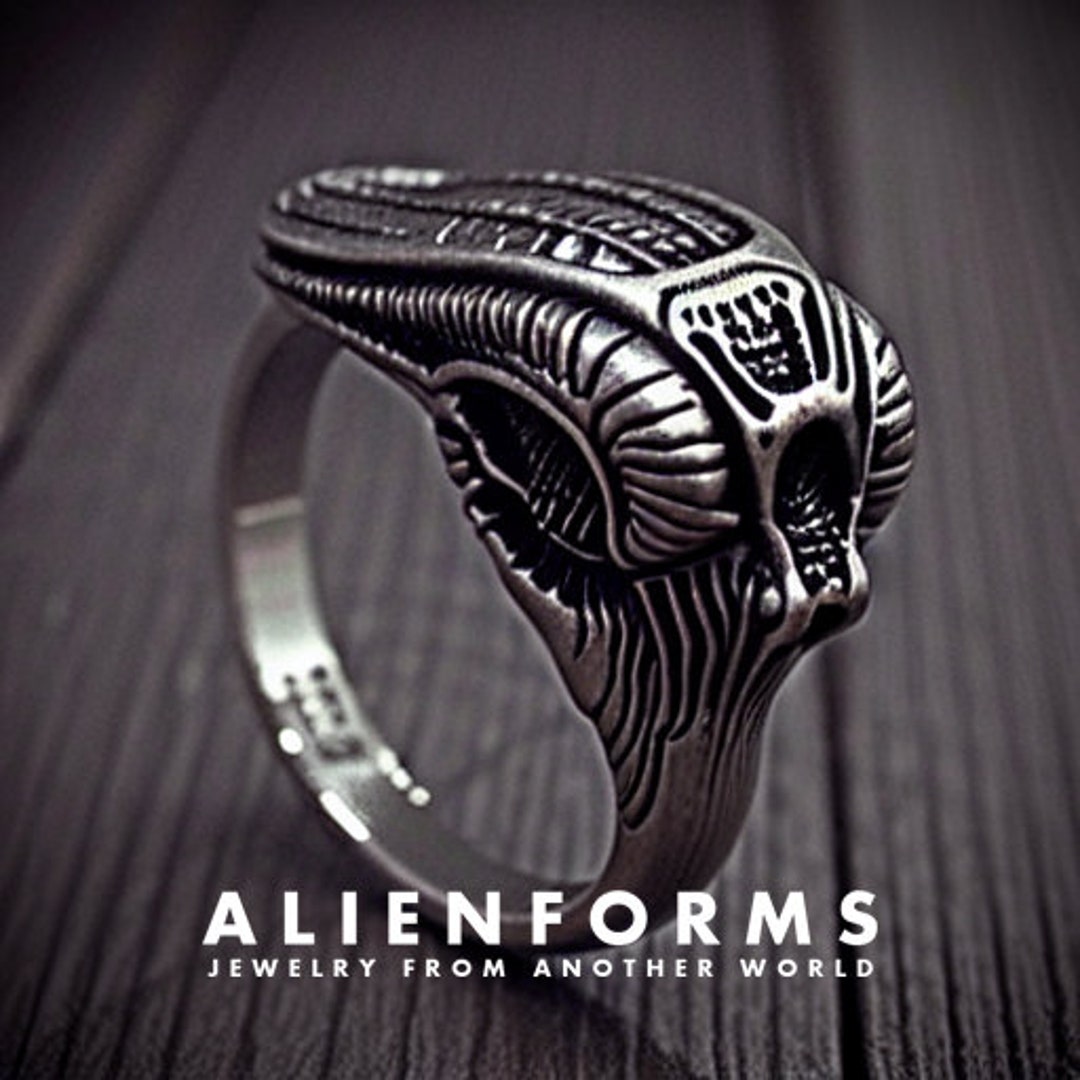 Ring, Skull Ring, Mens Ring ,, Geek Ring, Scifi Ring, Cyberpunk Gamer Ring, Biomechanical ...