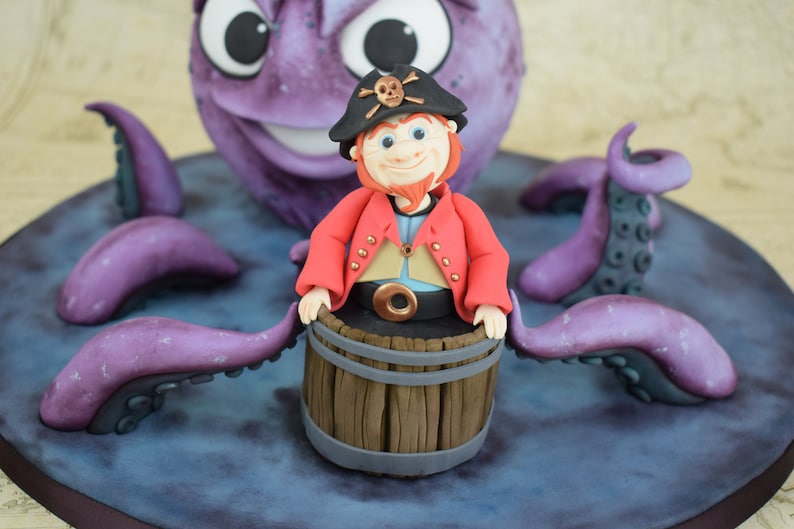Pirate Octopus Cake Topper/ Cake Decorating Tutorial. Step by Step ...