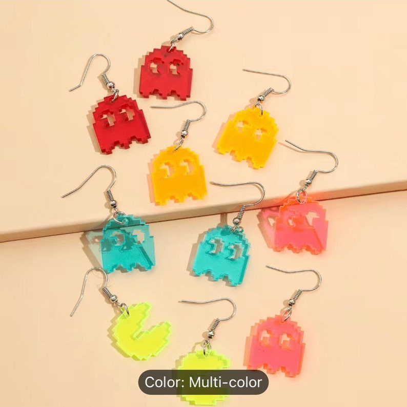 Pac-man Ghost Earrings – Retro Gamer Pixel Art Acrylic Dangle Jewelry ...