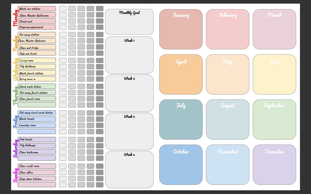 Chore Chart - Weekly/monthly/yearly - Home Organization - Editable ...