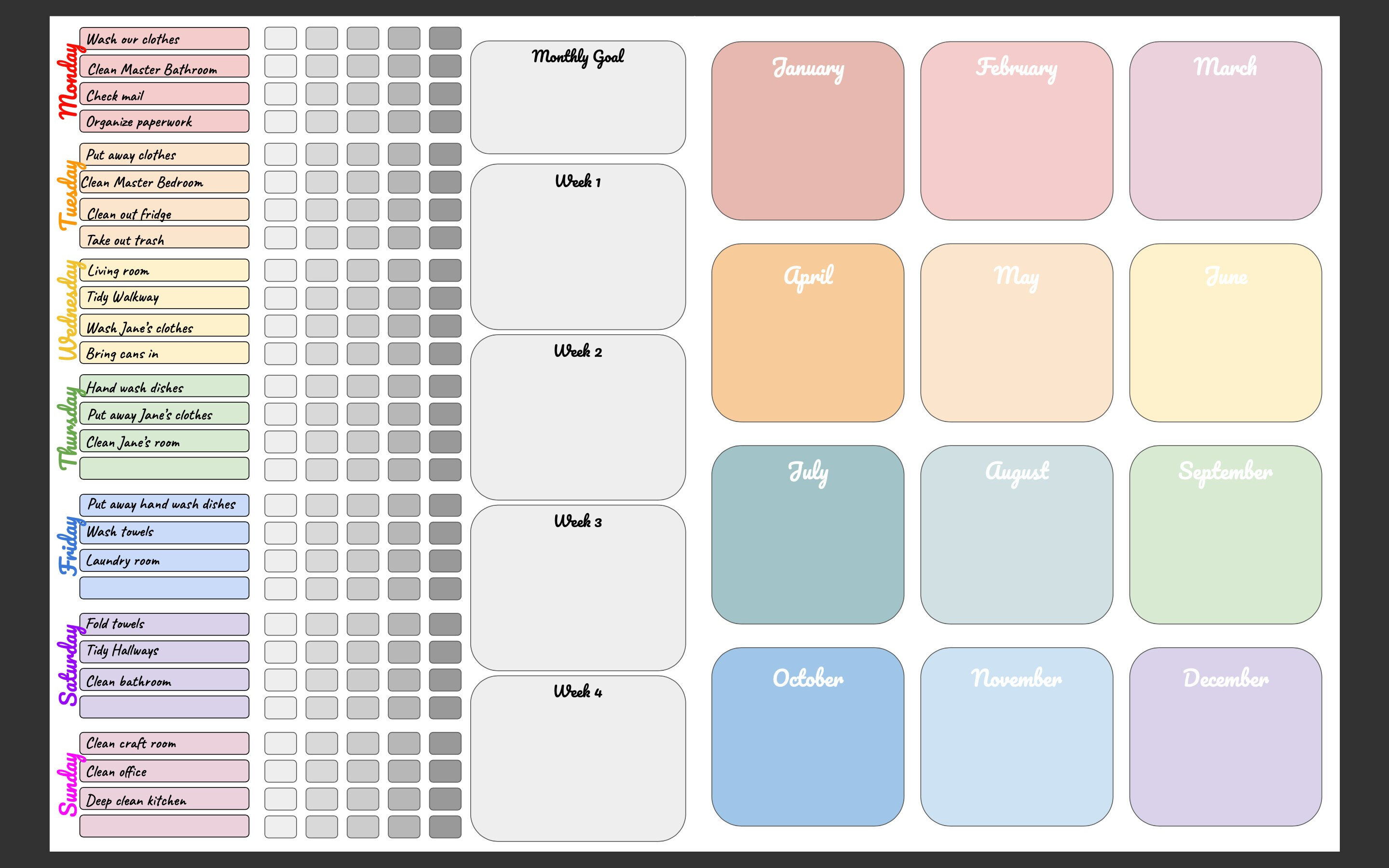 Chore Chart Weekly/monthly/yearly Home Organization Editable Routines ...