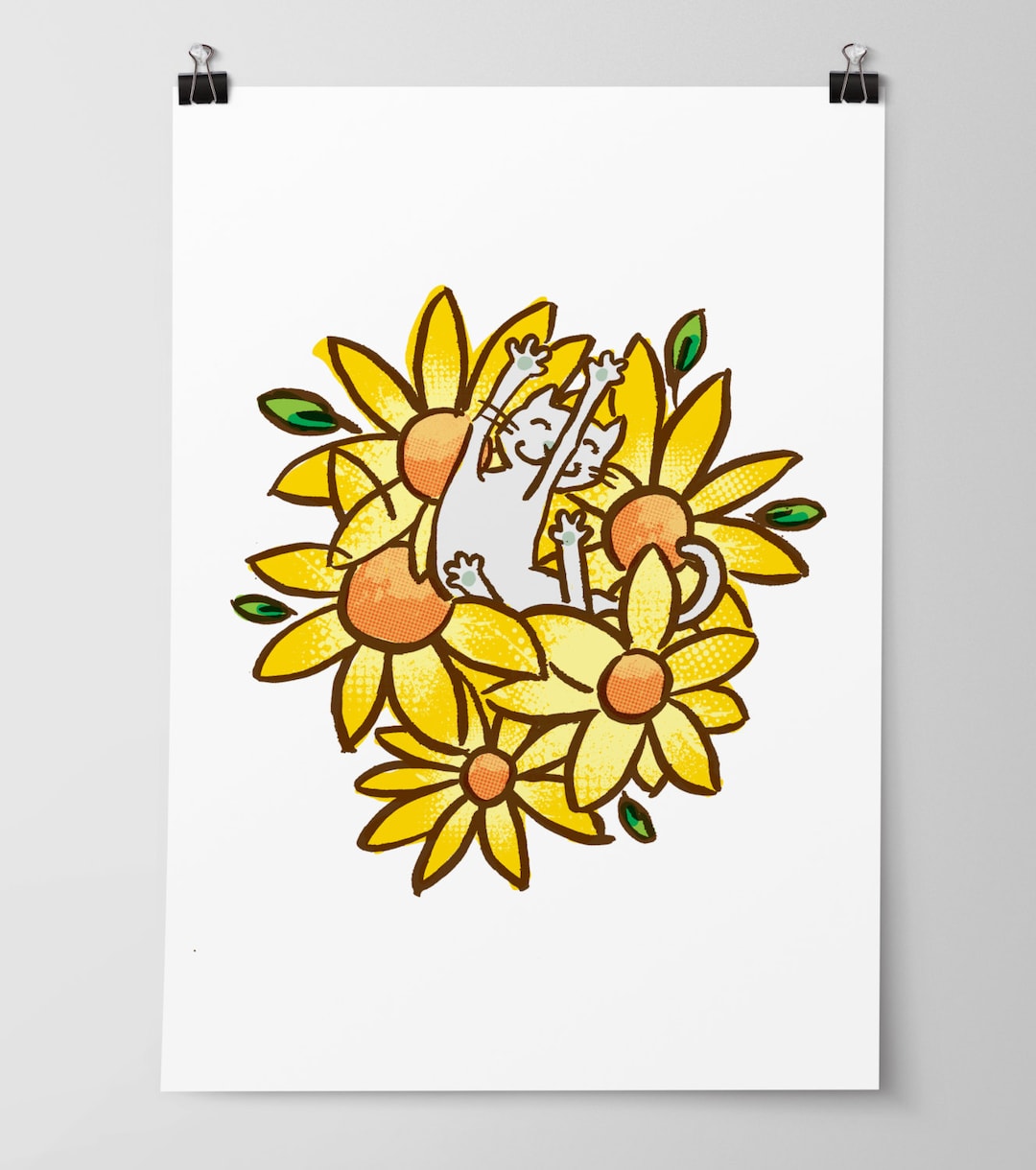 Golden Sunshine Cat Poster - Etsy