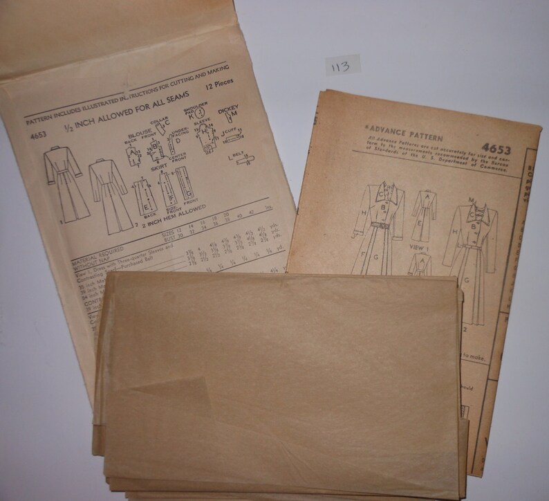 Vintage 40's NEW UNCUT UNPRINTED Advance Dress Pattern 4653 - Etsy