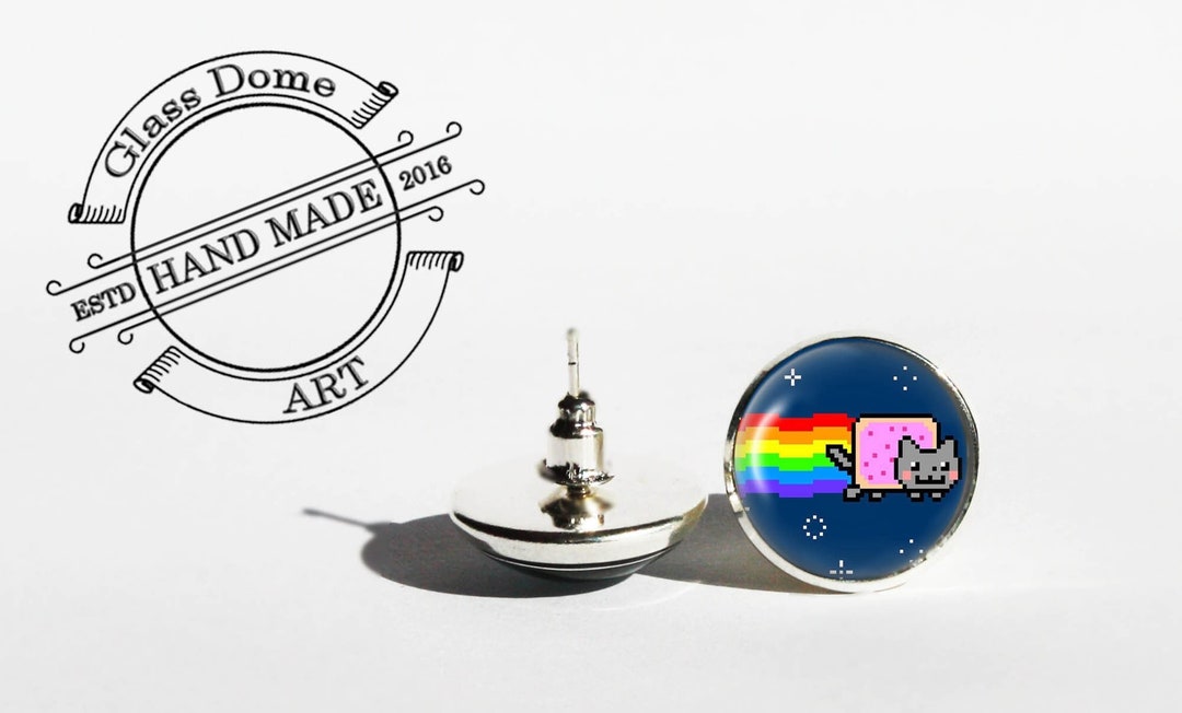 Cat Meme Stud Earrings Rainbow Surgical Steel Earrings 316 - Etsy