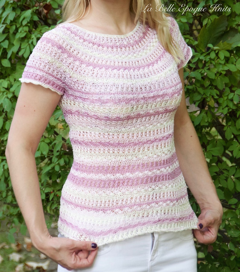 Crochet Silk Top, Striped Silk Hand Knit Top; Womens Silk Crochet ...