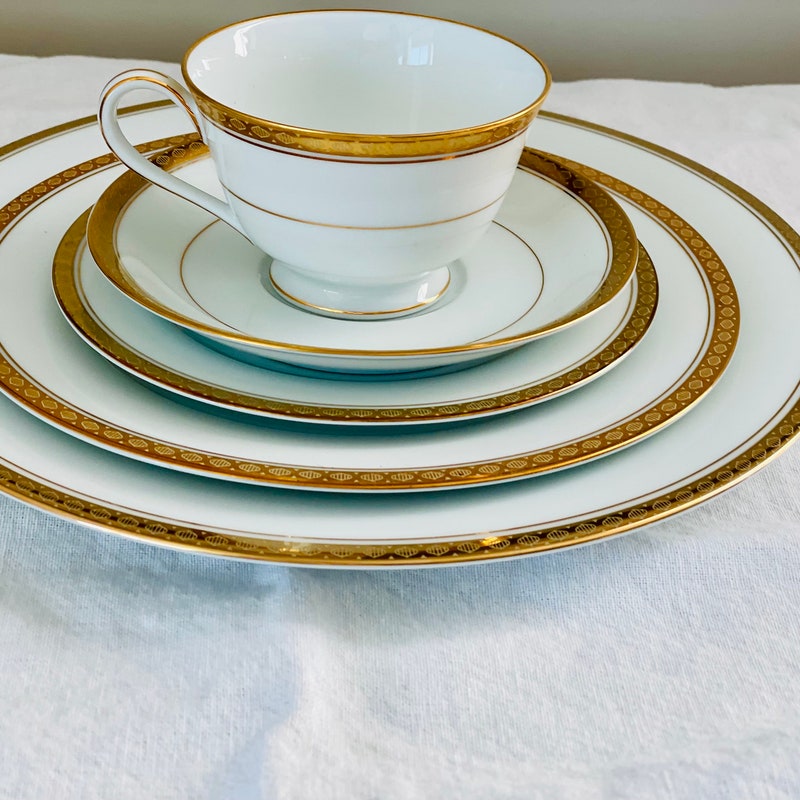 White and Gold China - Etsy