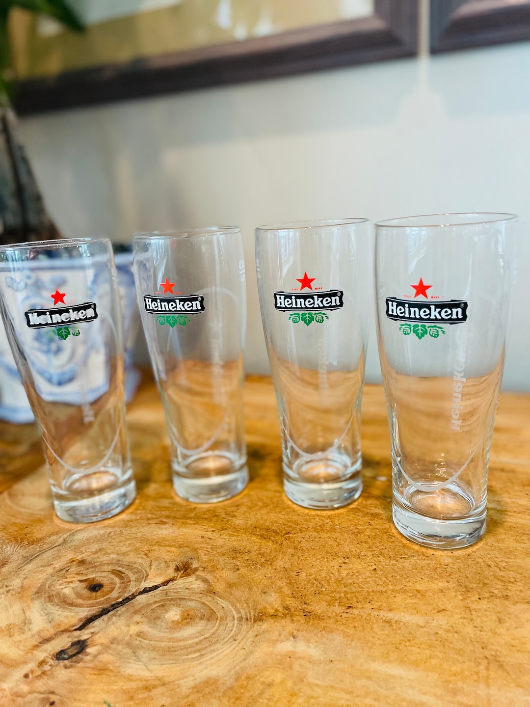 Set of 4 Heineken Beer Glasses, .25L, Etched Glass, Pilsner, Red Star ...