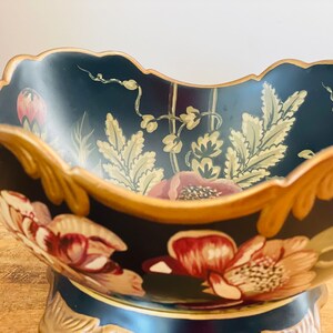 Footed Raymond Waites Decorative Bowl, Black, Gold, Green, Burgundy ...