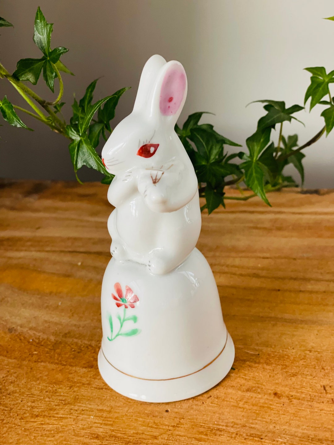 Porcelain Rabbit Bell, Bunny, Easter Decor, White Rabbit Figurine ...
