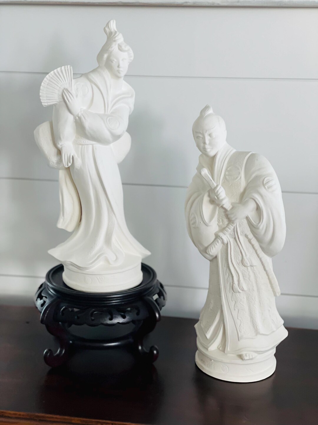Mid Century, Pair of Japanese Standing Statues, Male and Female, White ...