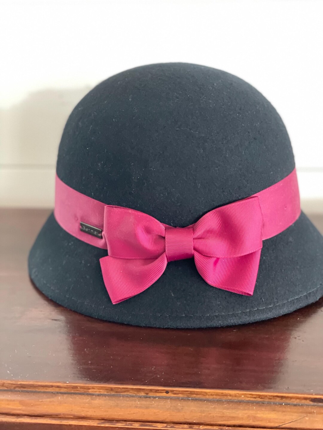 Ladies Betmar Black Wool Hat, Burgundy Ribbon Bow, Tags, One Size ...
