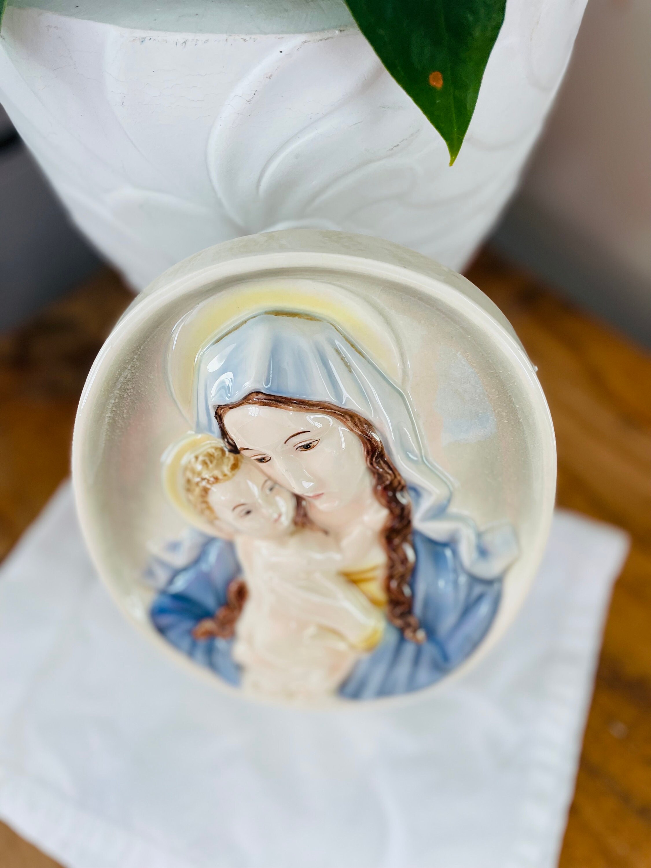 Antique Wien Keramos Porcelain Wall Plaque of Blessed Mother Mar ...