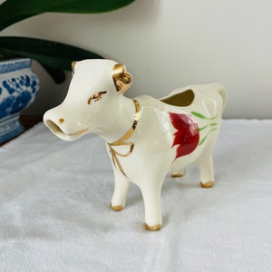 Vintage Cream Color Cow Creamer With Red Tulip, Gold Trim, Collectible ...