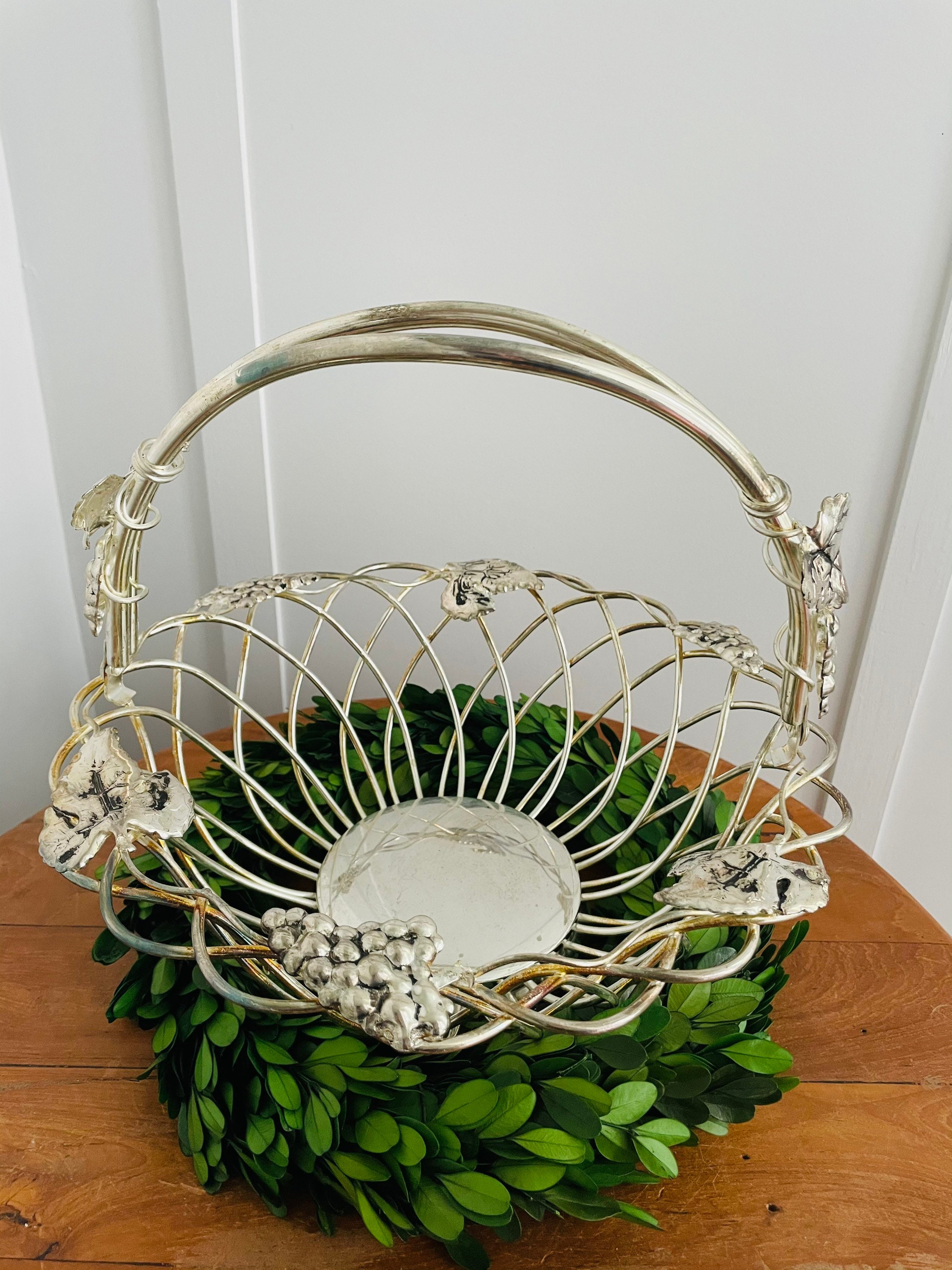 Vintage Godinger Silver Plated Large Basket with Grape Leaf | Etsy