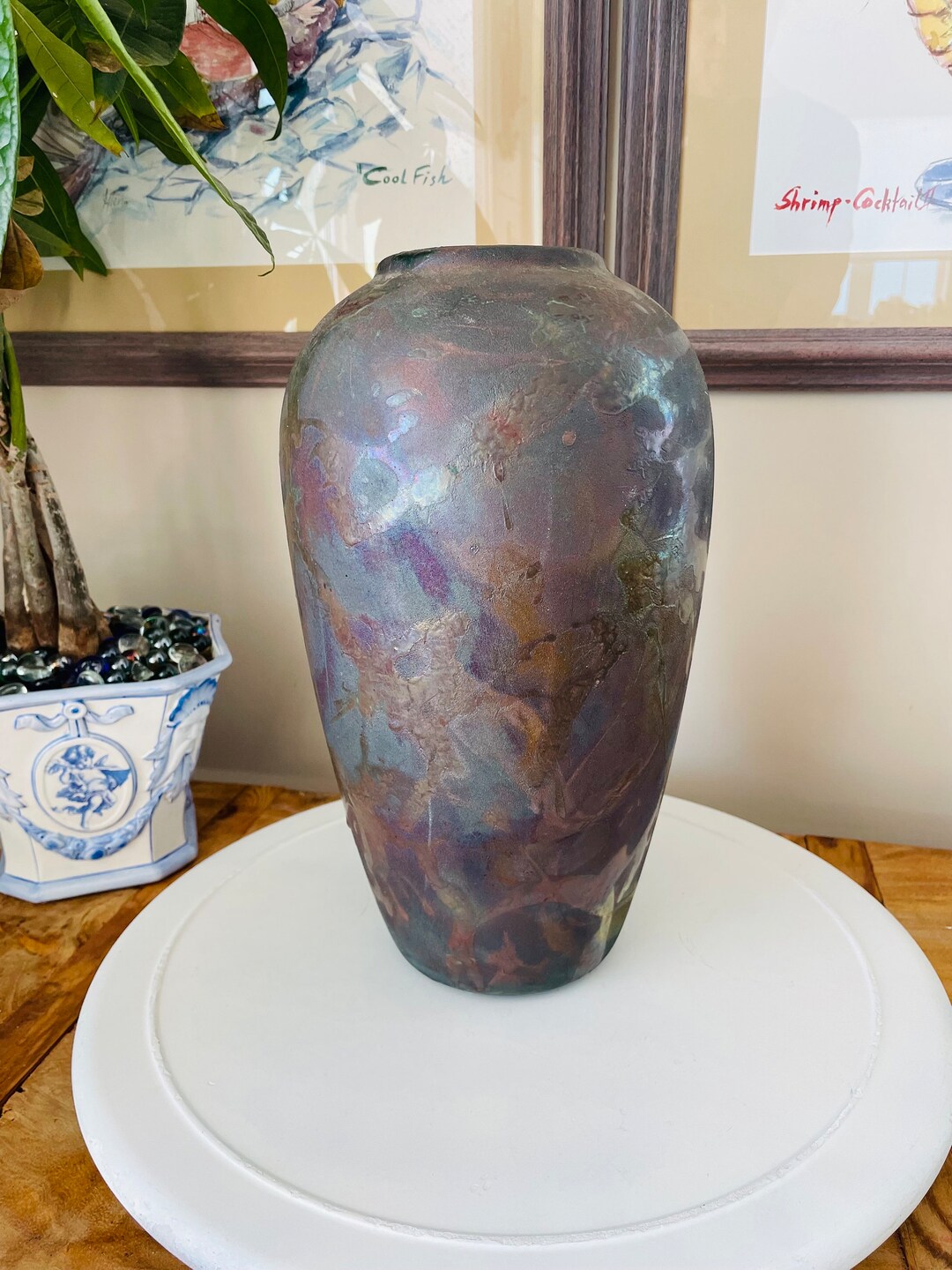 Beautiful Vintage Hand Made Raku Pottery Vase, Iridescent Gray/brown ...