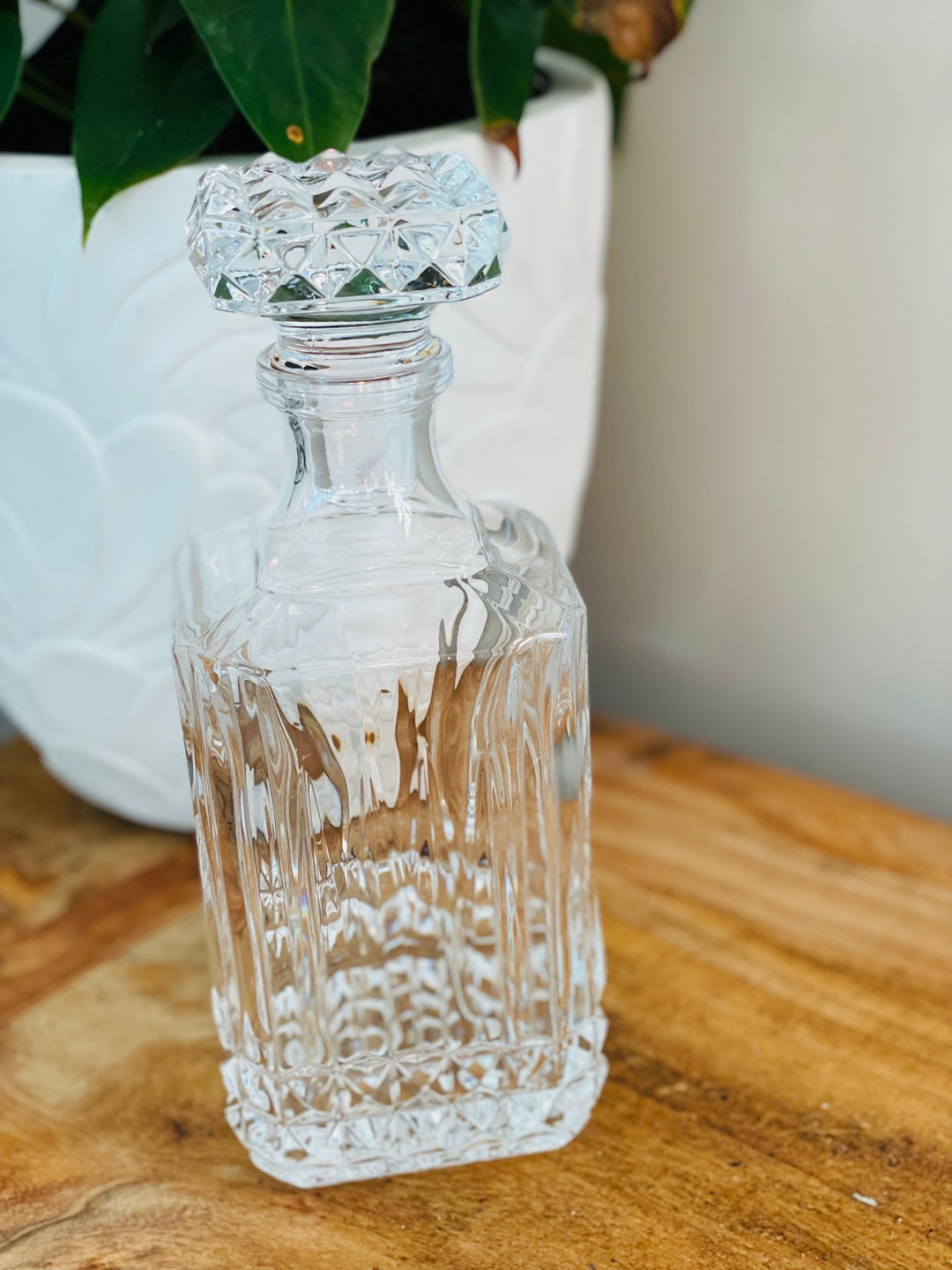 Crystal Square Cut Glass Decanter, Barware, Cut Crystal Stopper - Etsy