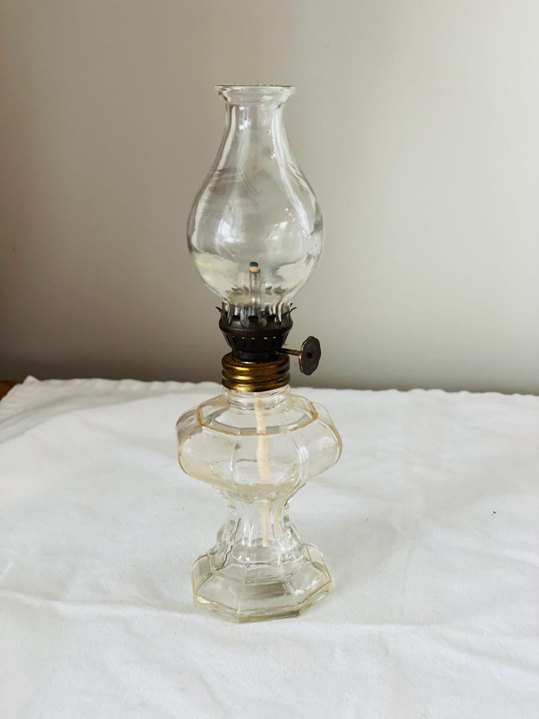 Vintage Mini Porcelain Oil Lantern, Glass Oil Lamp, Working Wick and ...