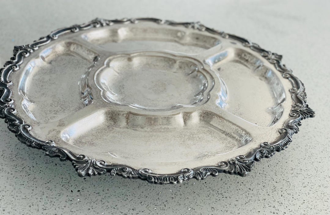 Vintage Silver Plate Sectioned Lazy Susan, Silver Server, Silver ...