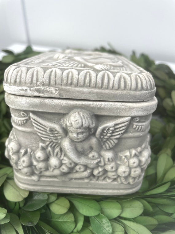 Ceramic Lidded Cherub Box, Stash Box - Gem