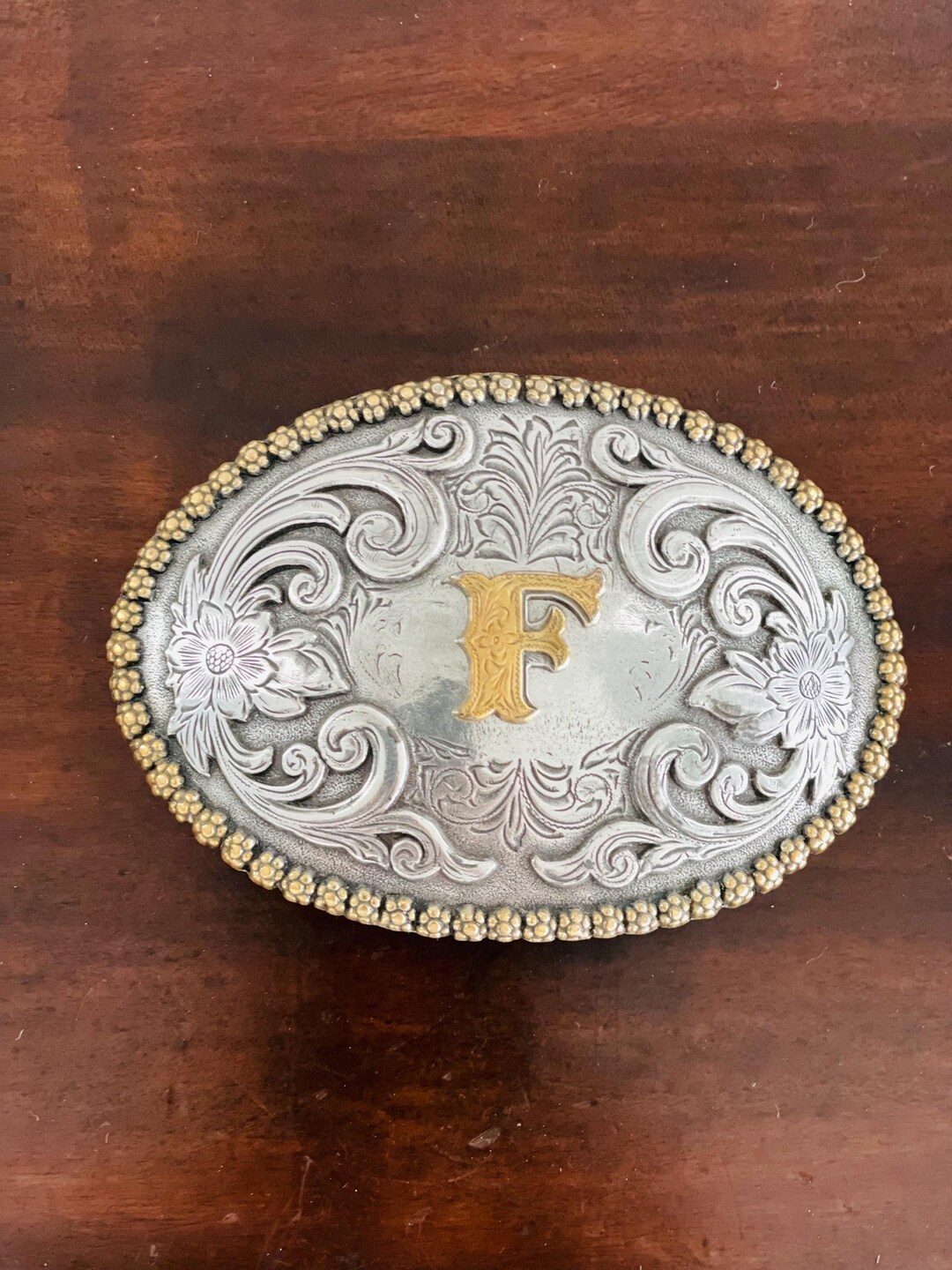 Nocona Silver and Gold Initial "f" Belt Buckle Southwest, Western Wear ...