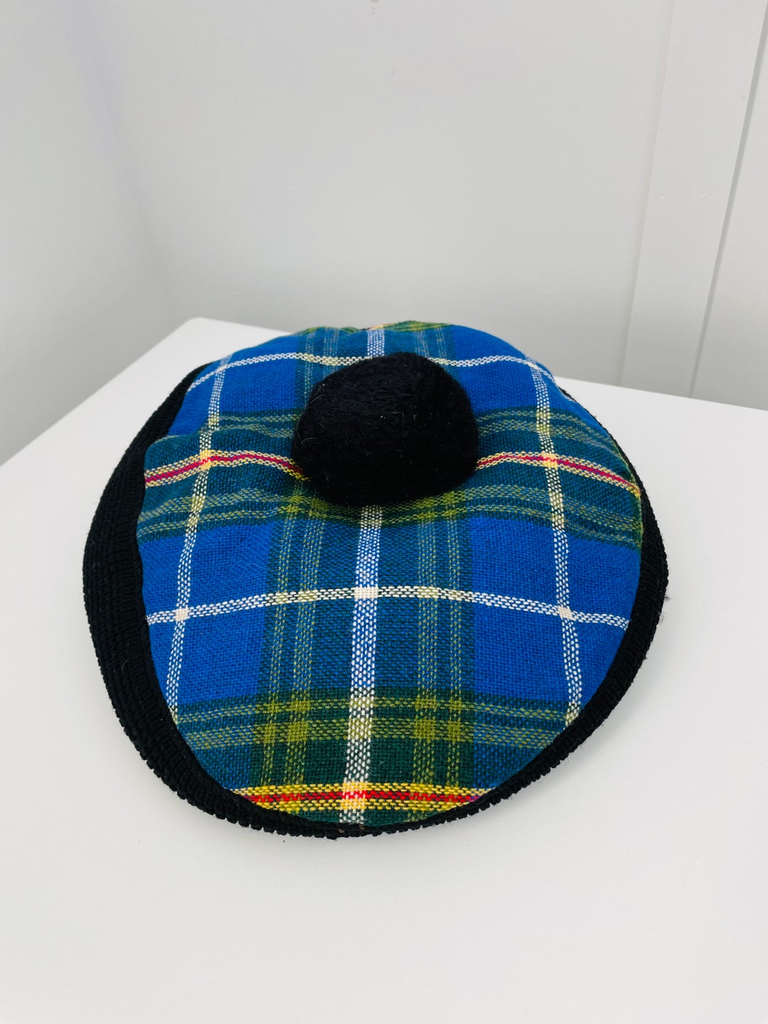 Vintage Scottish Plaid Tam Hat, Blue Wool Tartan Unisex Snap Bill With ...