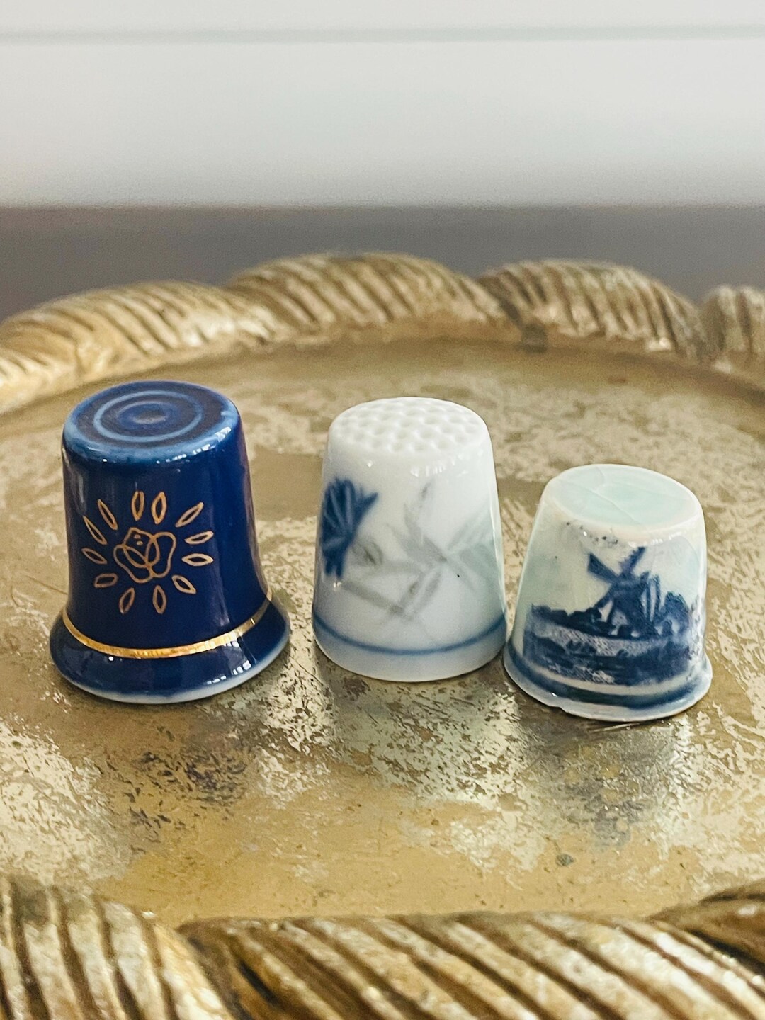 Collectible Thimbles, Lot of 3 Porcelain Thimbles, Blue and White ...