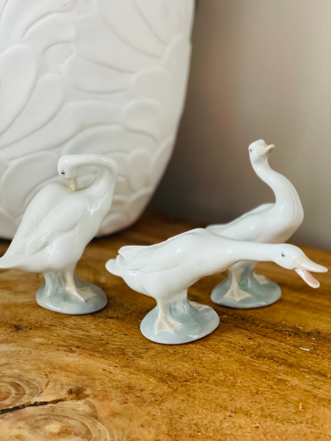 Set of 3 Vintage Lladro White Porcelain Geese, Duck Figurines, Coastal ...