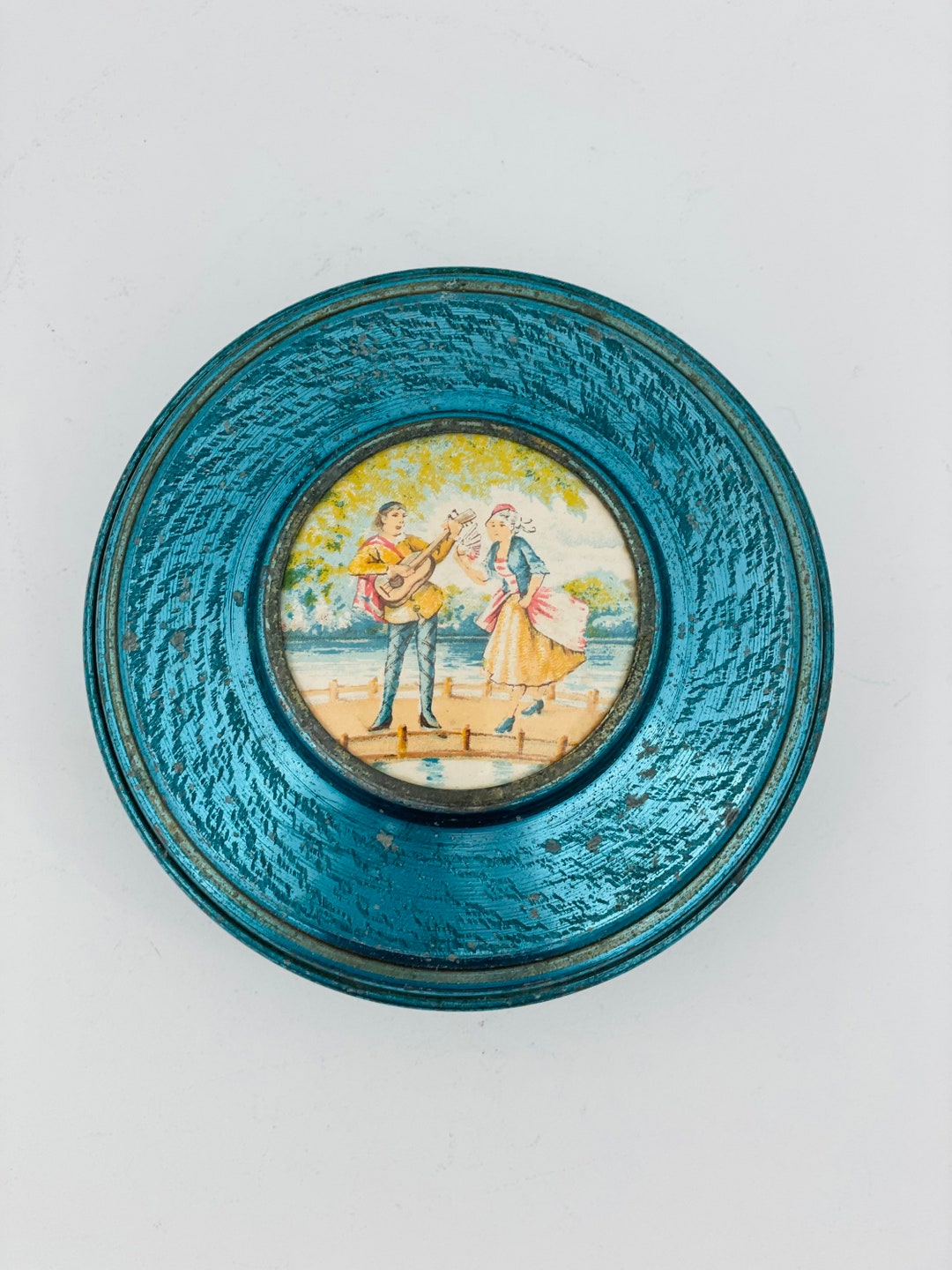 Blue Metal Dusting Powder Box With Porcelain Insert, Victorian - Etsy