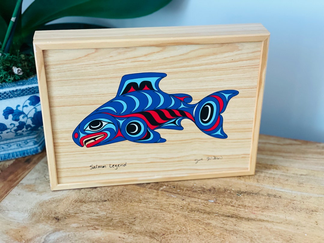Decorative Wood Box, Salmon Legend, Hand Painted by Joe Wilson, Dresser ...