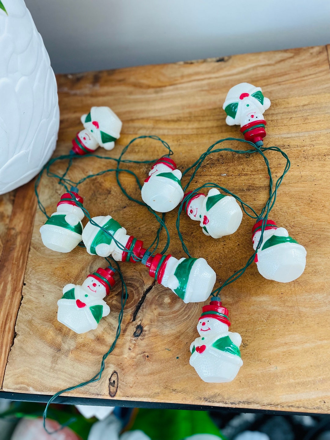 Adorable Vintage String Christmas Lights, Acrylic Snowmen 10 Mini ...